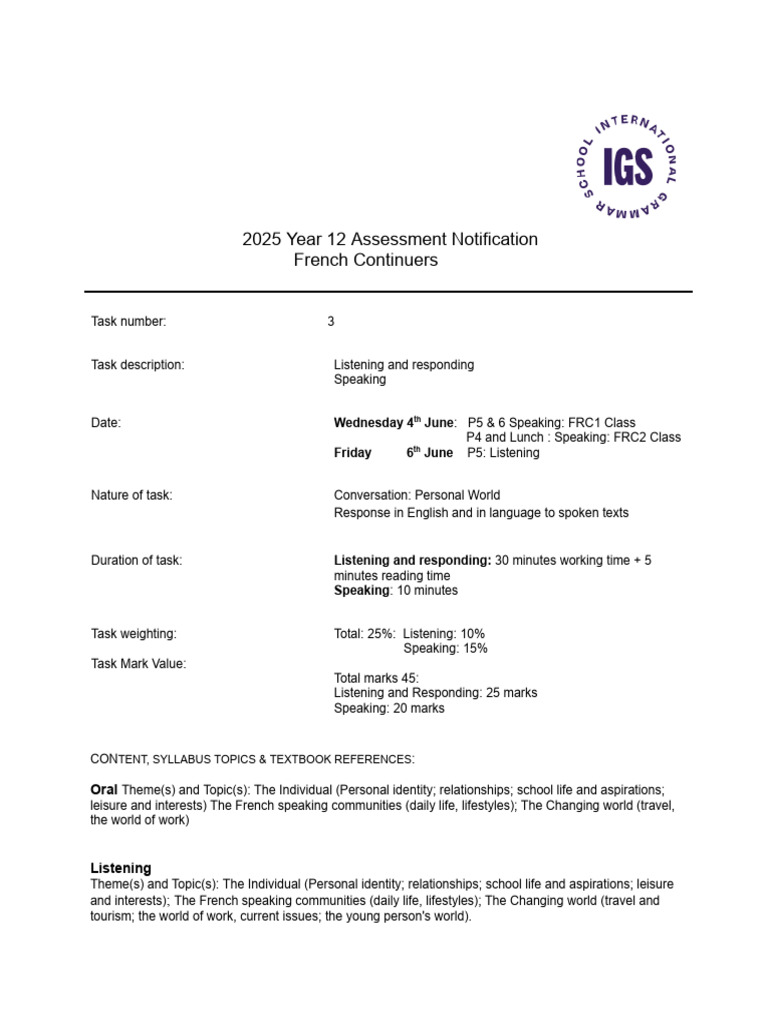 2025T2 Year 12 Assessment Notification | PDF | Vocabulary | Question