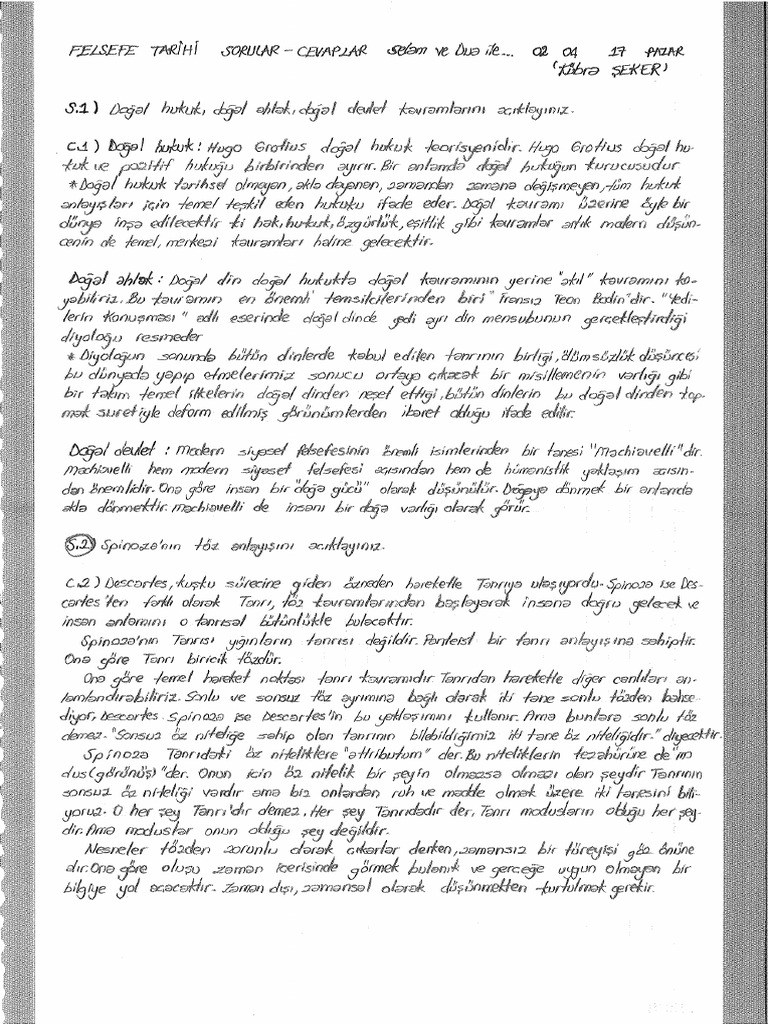 3 Felsefe Tari̇hi̇ Vi̇ze-Fi̇nal Soru-Cevap | PDF