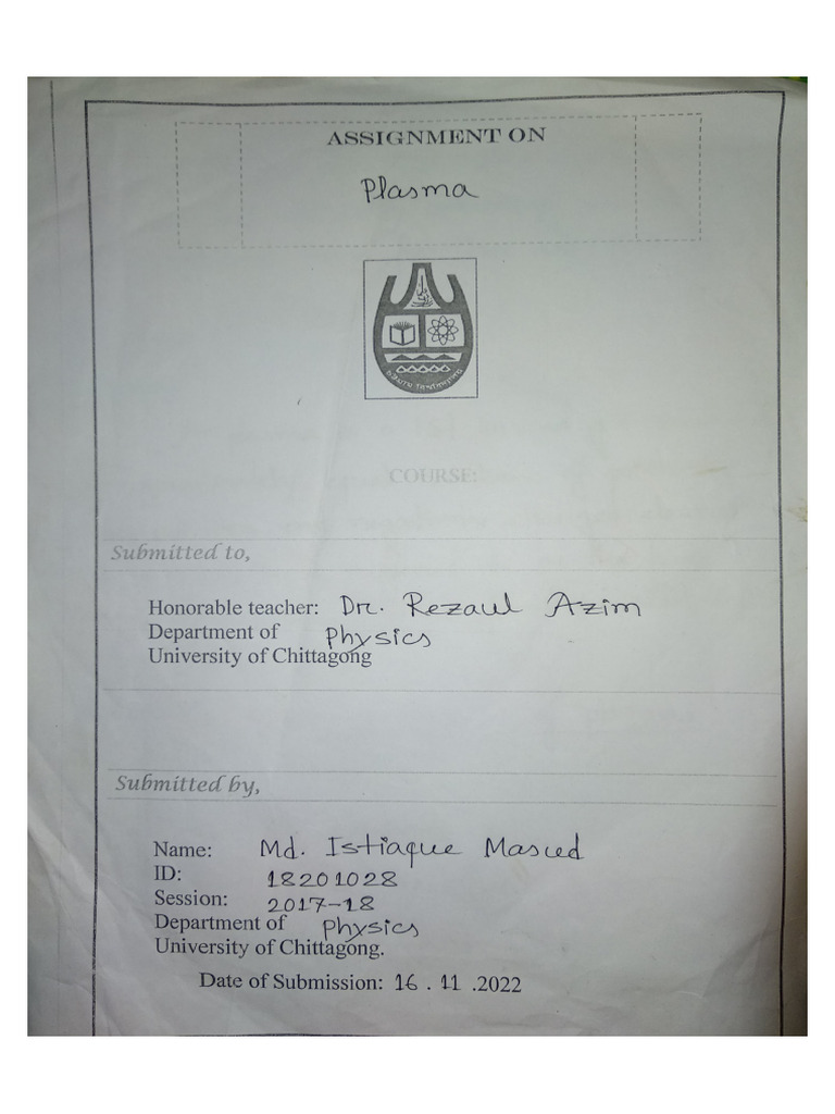 Plasma Assignment Istiaque. | PDF