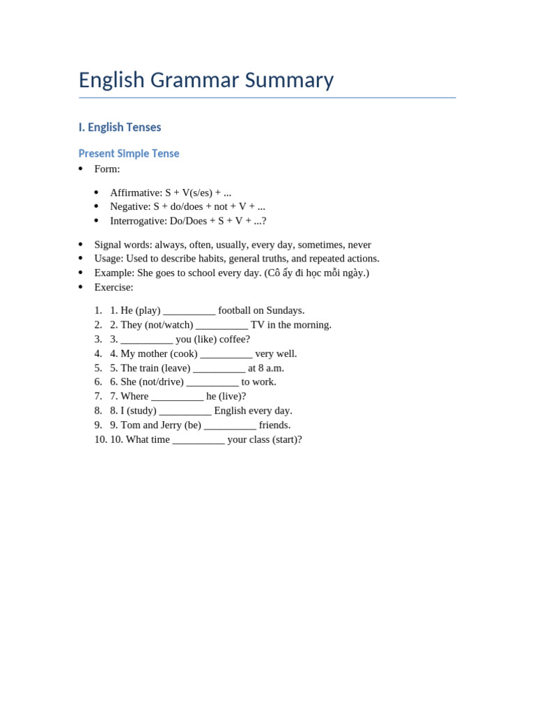 English Grammar Summary | PDF