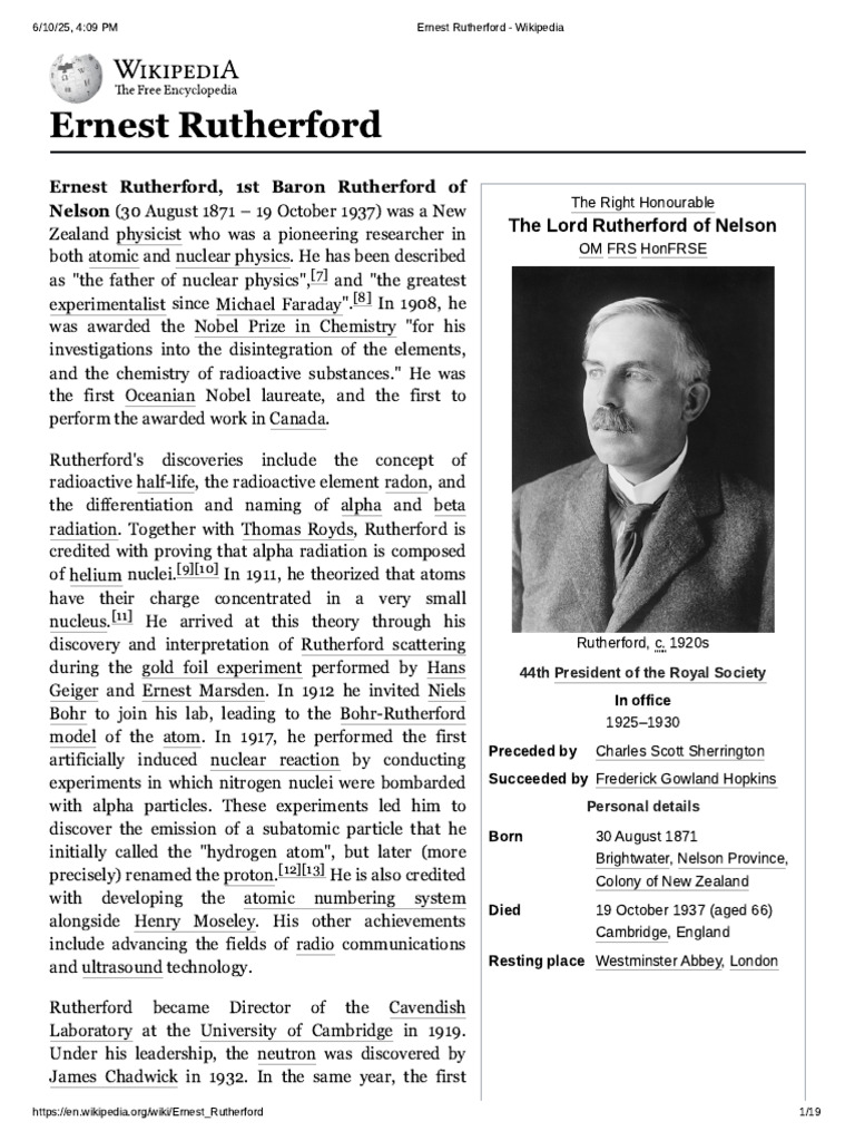 Ernest Rutherford - Wikipedia | PDF | Atomic Nucleus | Proton