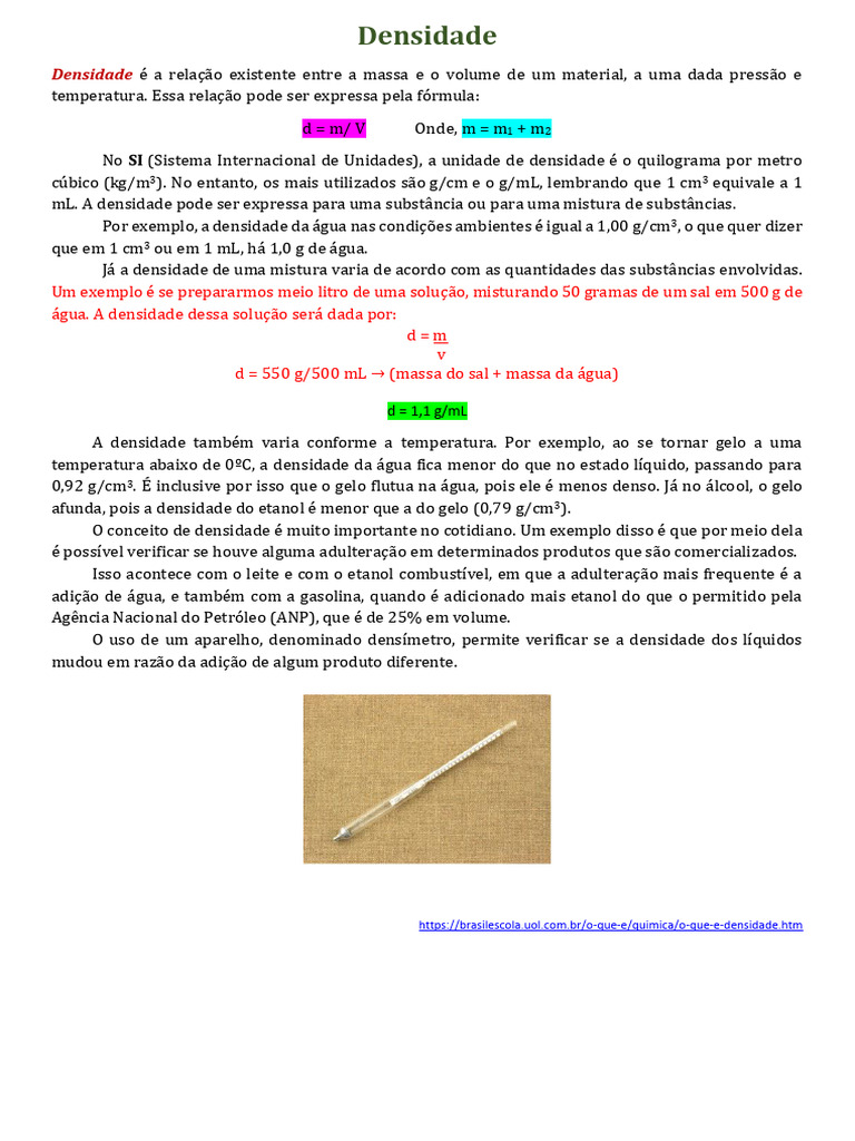 Entenda a Densidade: Conceitos e Exemplos | PDF