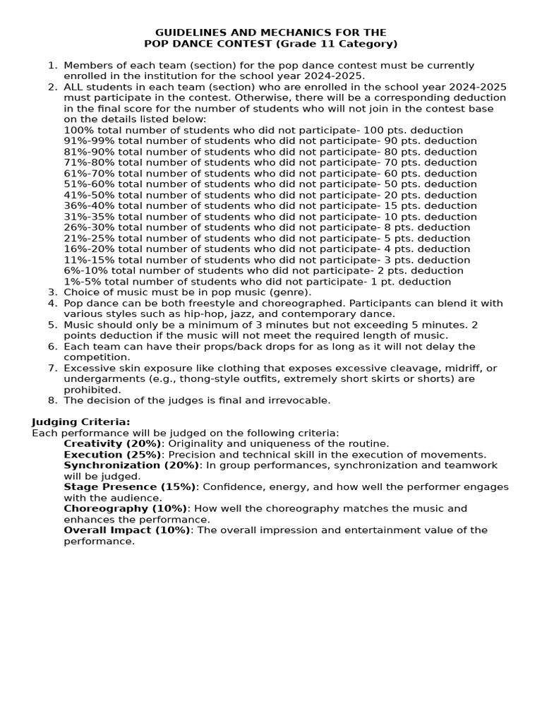 Pop Dance Contest Guidelines 2024-2025 | PDF | Choreography