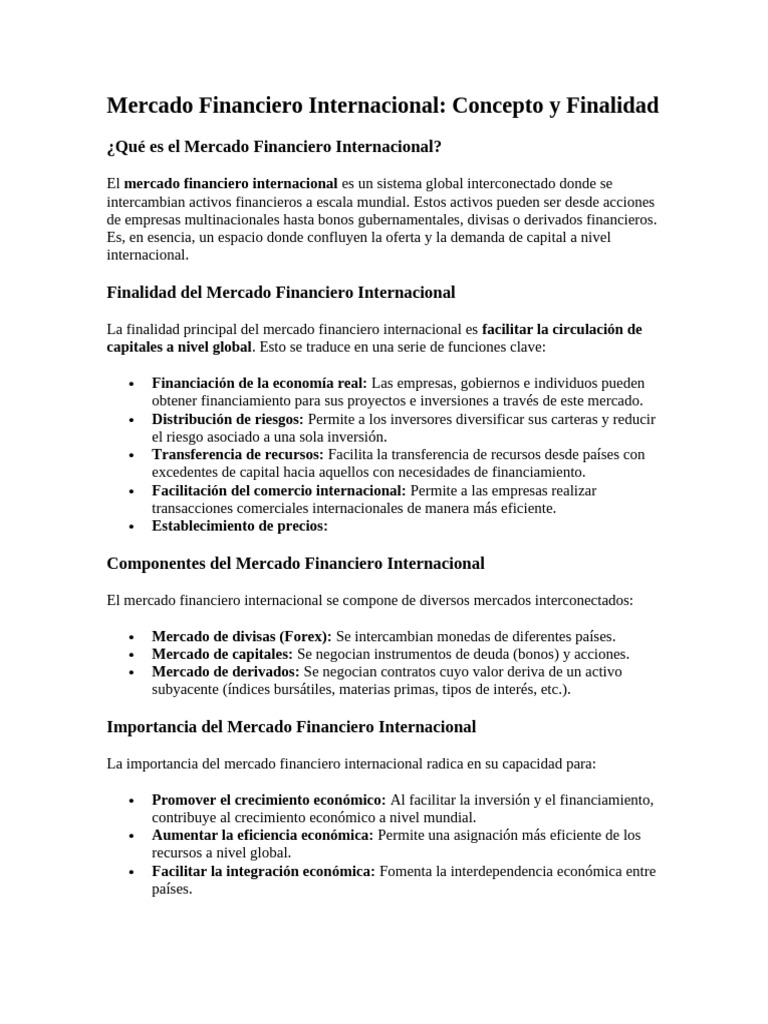 Concepto y Funciones del Mercado Financiero | PDF | Bancos | Inversiones