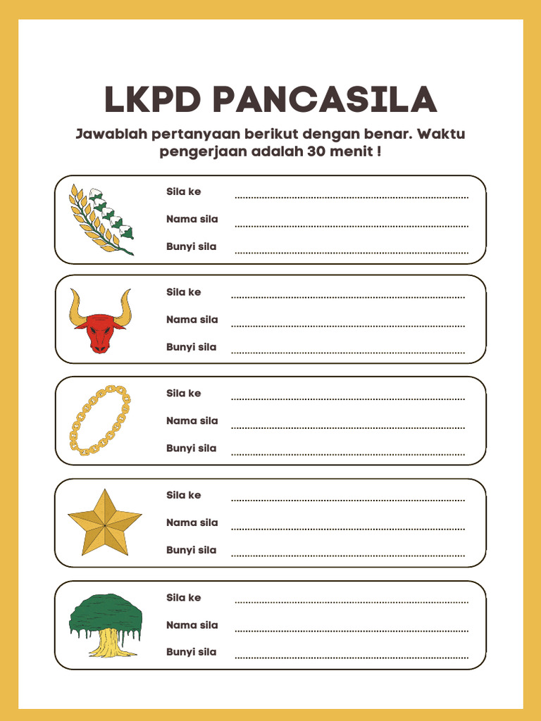 Kuning Ilustrasi Contoh LKPD Pancasila Lembar Kerja Sekolah | PDF