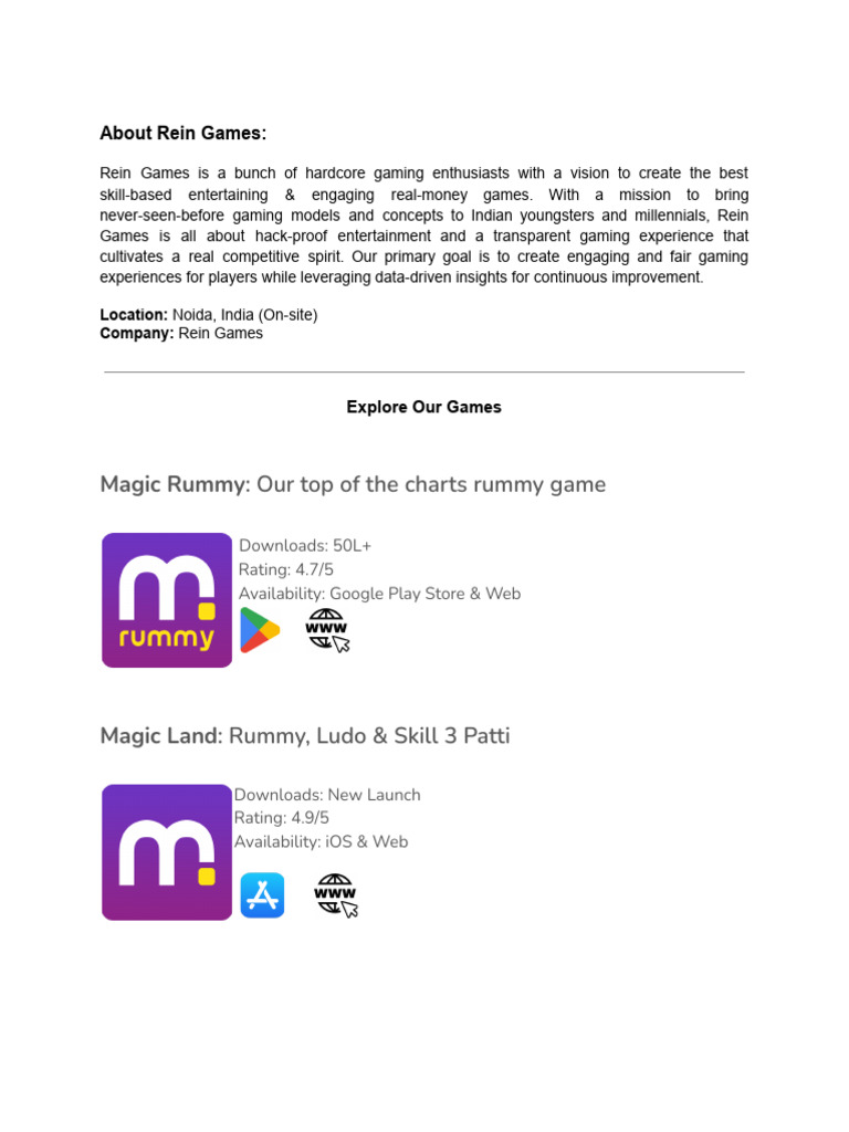 Product Associate - Rein Games - April 2025 | PDF | Analytics | Business