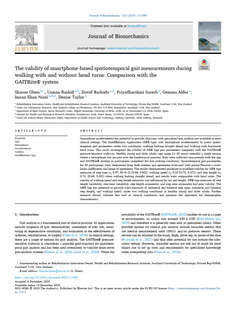 The Validity Of Smartphone Based Spatiotemporal Gait Measurements Pdf Statistics Linear
