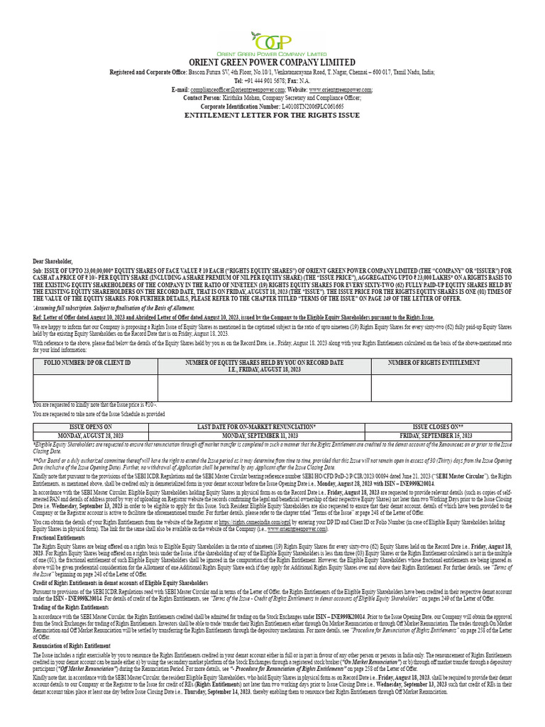 Orient Green Power Rights Entitlement Letter Final v2 | PDF ...