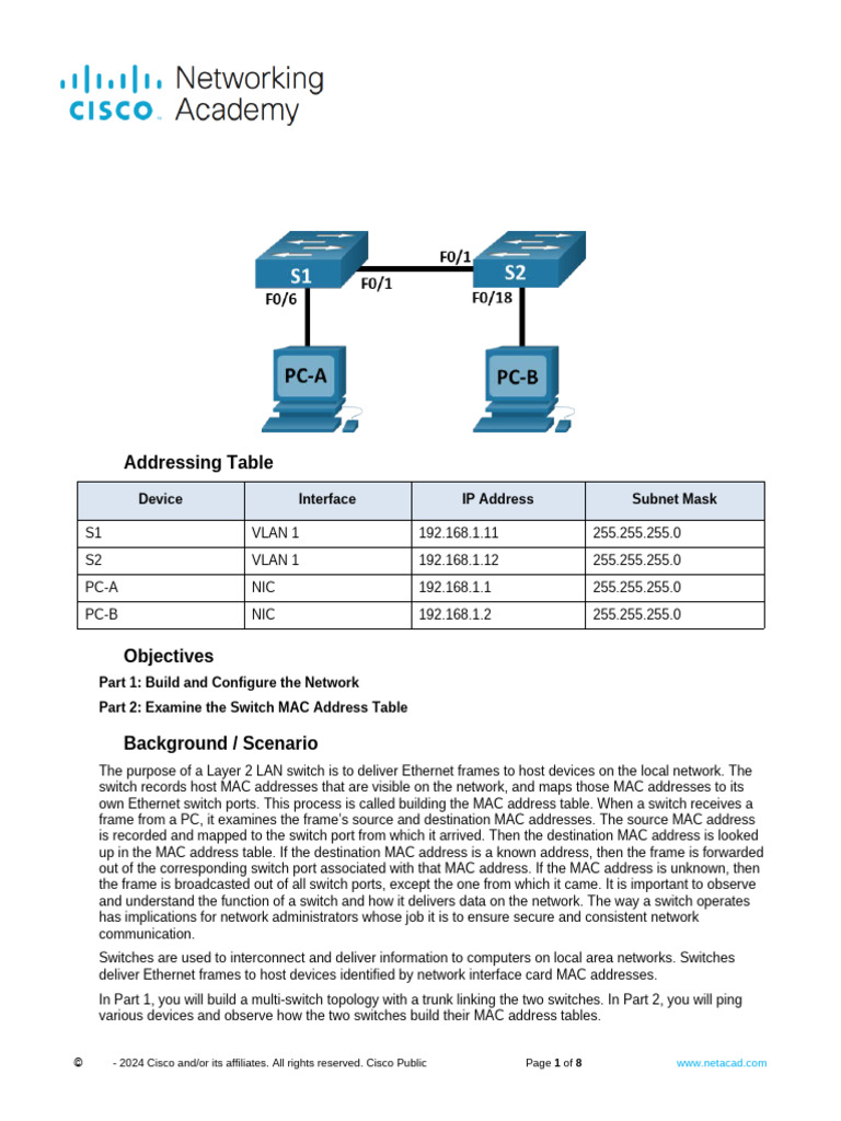 7.3.7 Lab - View The Switch MAC Address Table | PDF | Computer Network | Network Switch