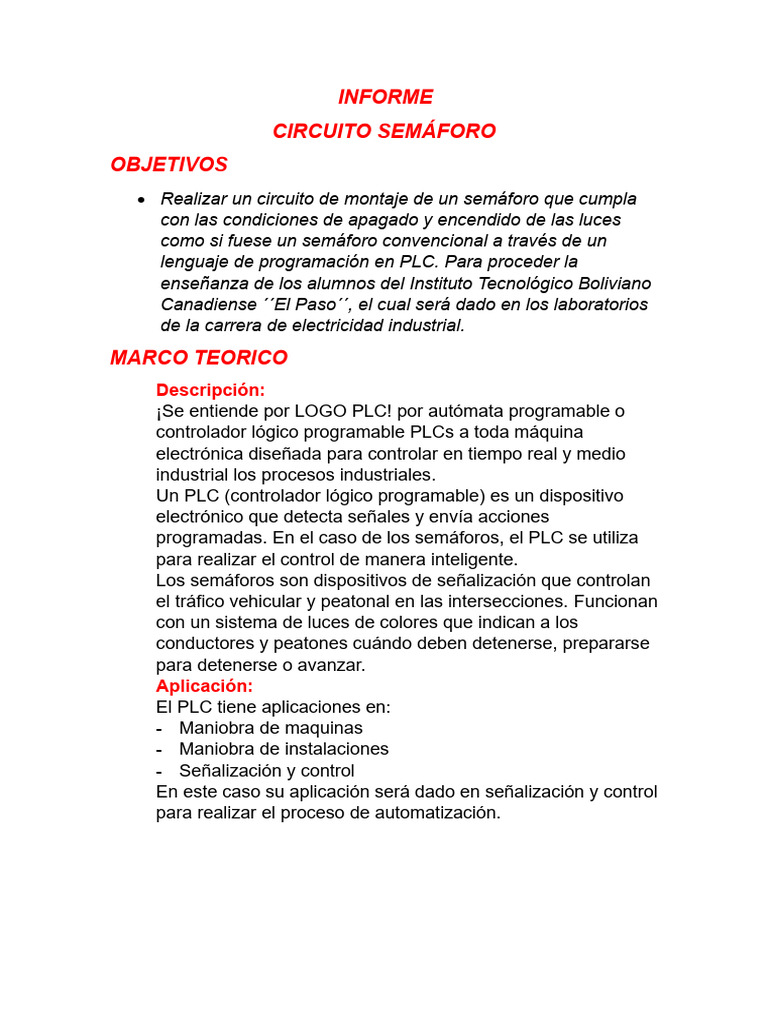 Circuito Semáforo con PLC: Guía Práctica | PDF | Controlador lógico ...