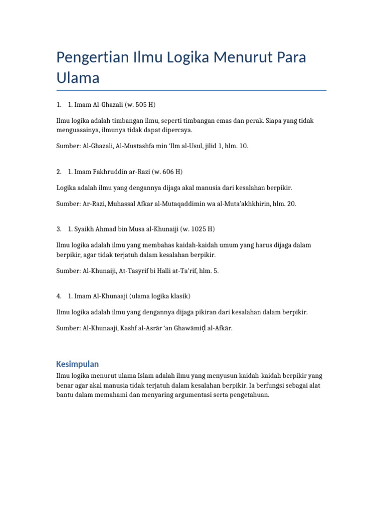 Pengertian Ilmu Logika Menurut Ulama | PDF