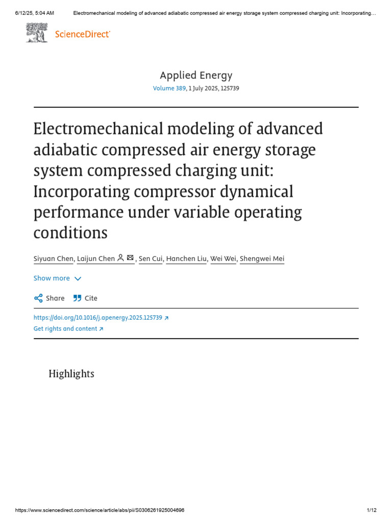 Electromechanical Modeling of Advanced Adiabatic Compressed Air Energy ...
