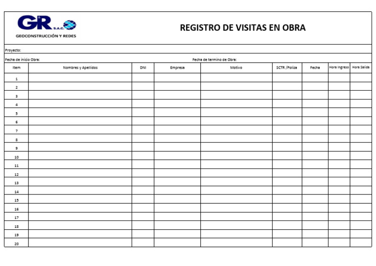 Registro de Visitas A Obra | PDF