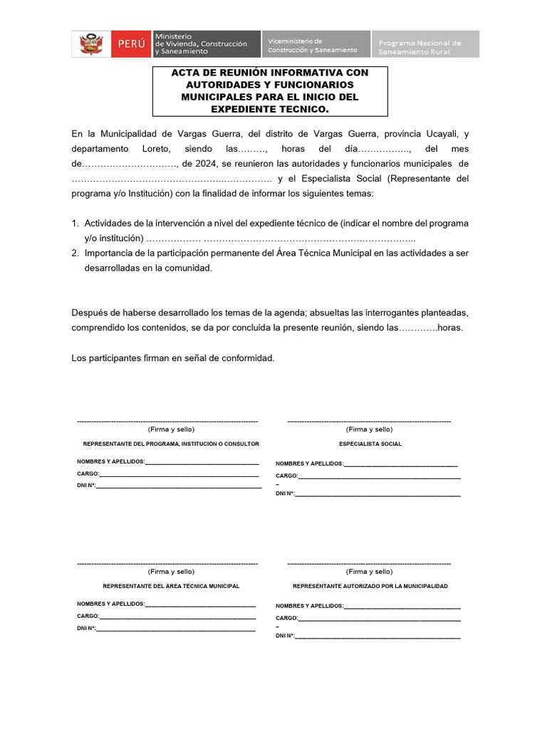 01 - Et Formato - Modelo de Acta de Reunion Informativa Con Autoridades y Funcionarios ...