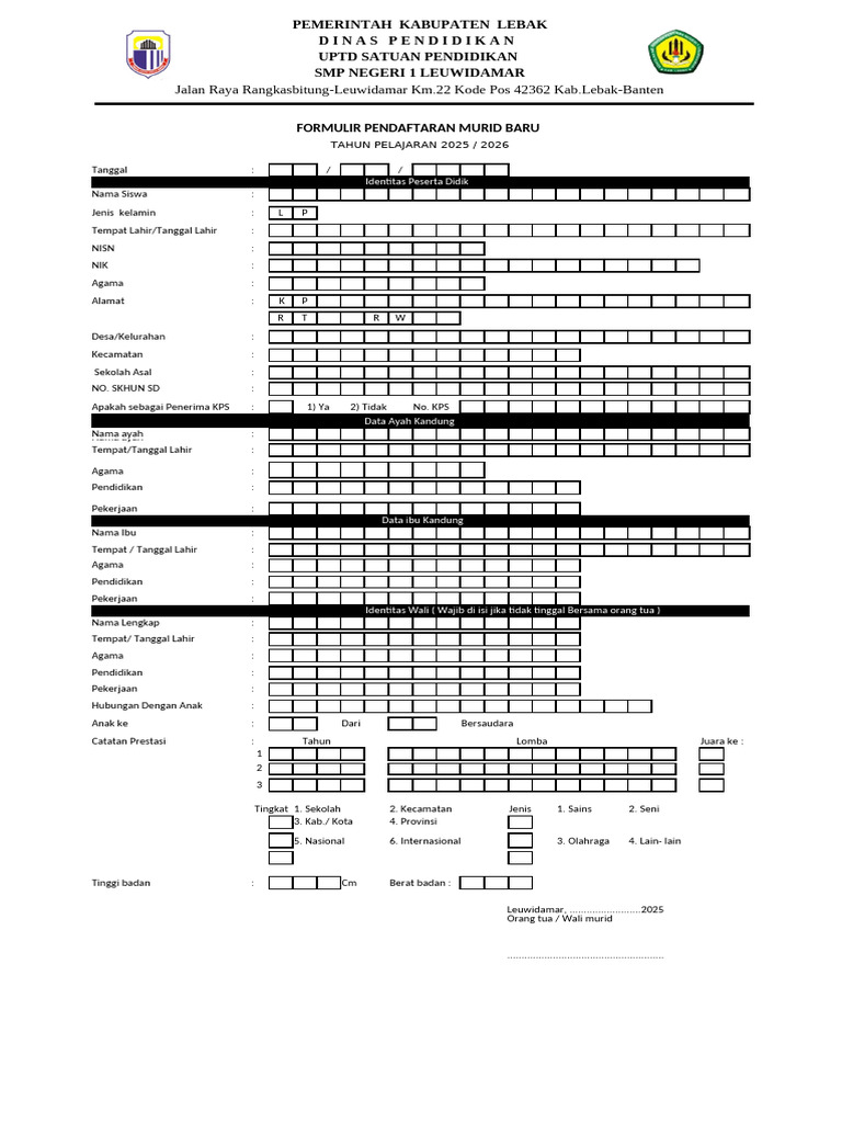 Formulir Pendaftaran Murid Baru 2025-2026 | PDF