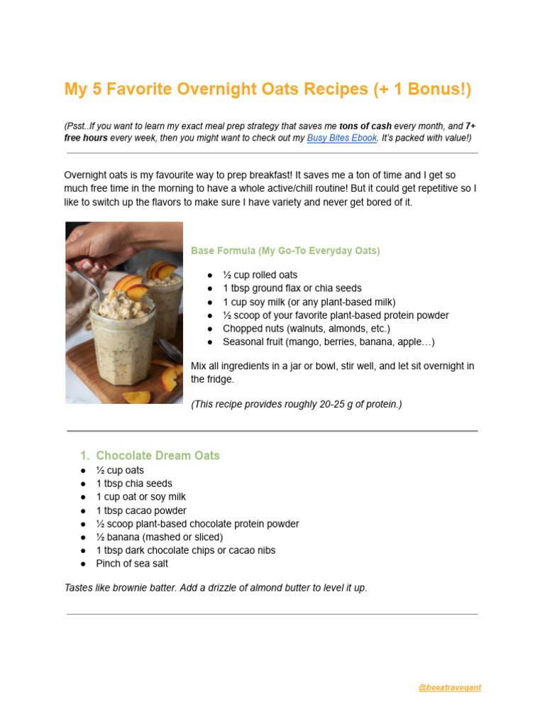 My 5 Favorite Overnight Oats Recipes | PDF | Foods | Cuisine