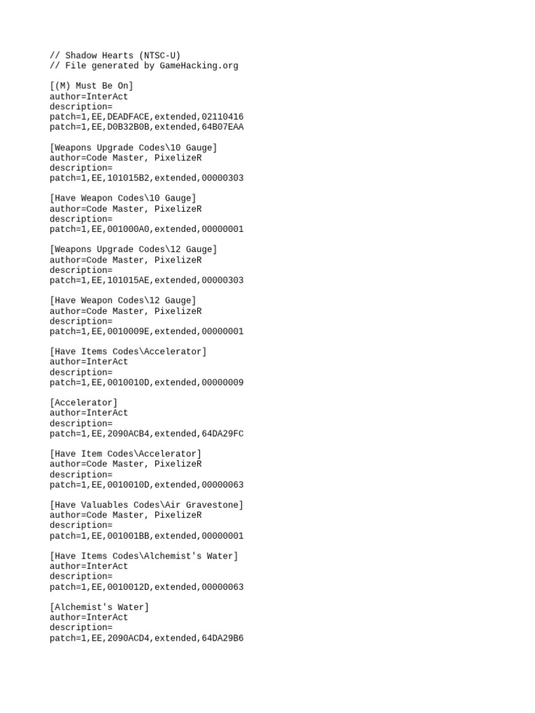 Shadow Hearts Cheat Codes Guide | PDF