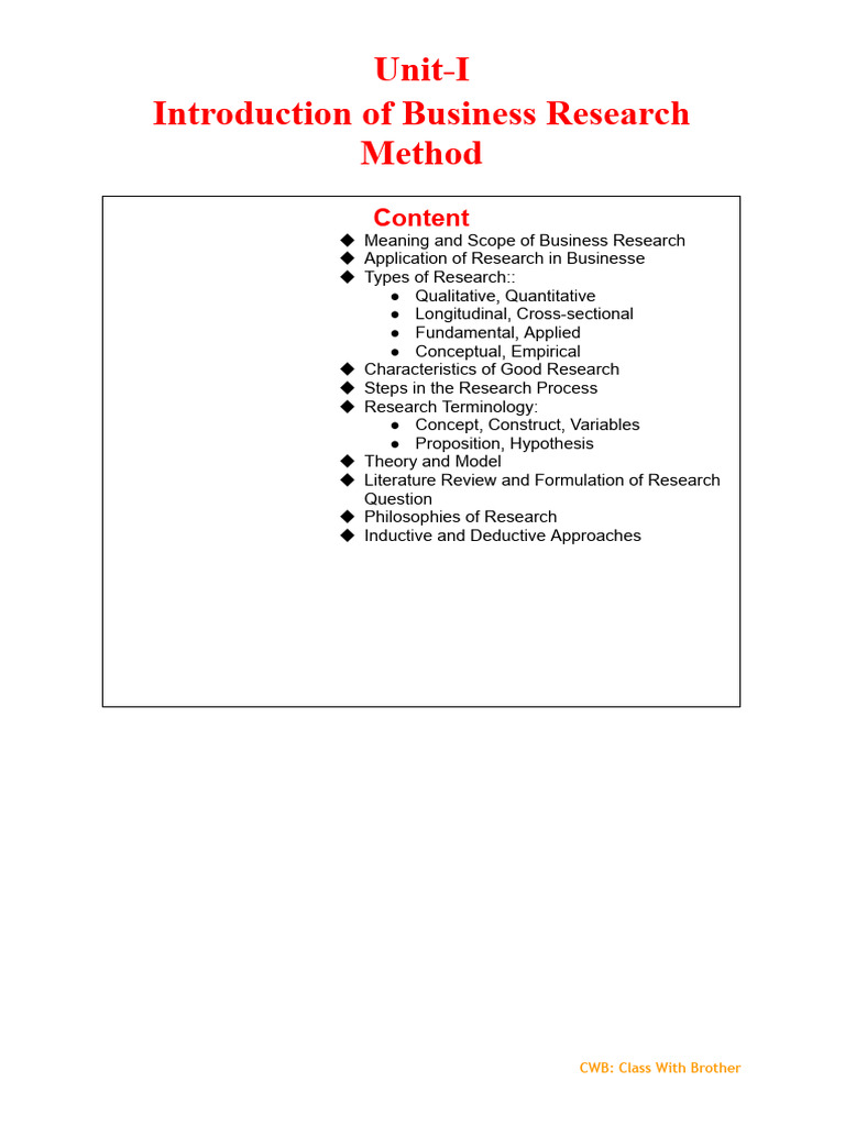 Unit-1 Business Research Methodology | PDF | Methodology | Experiment