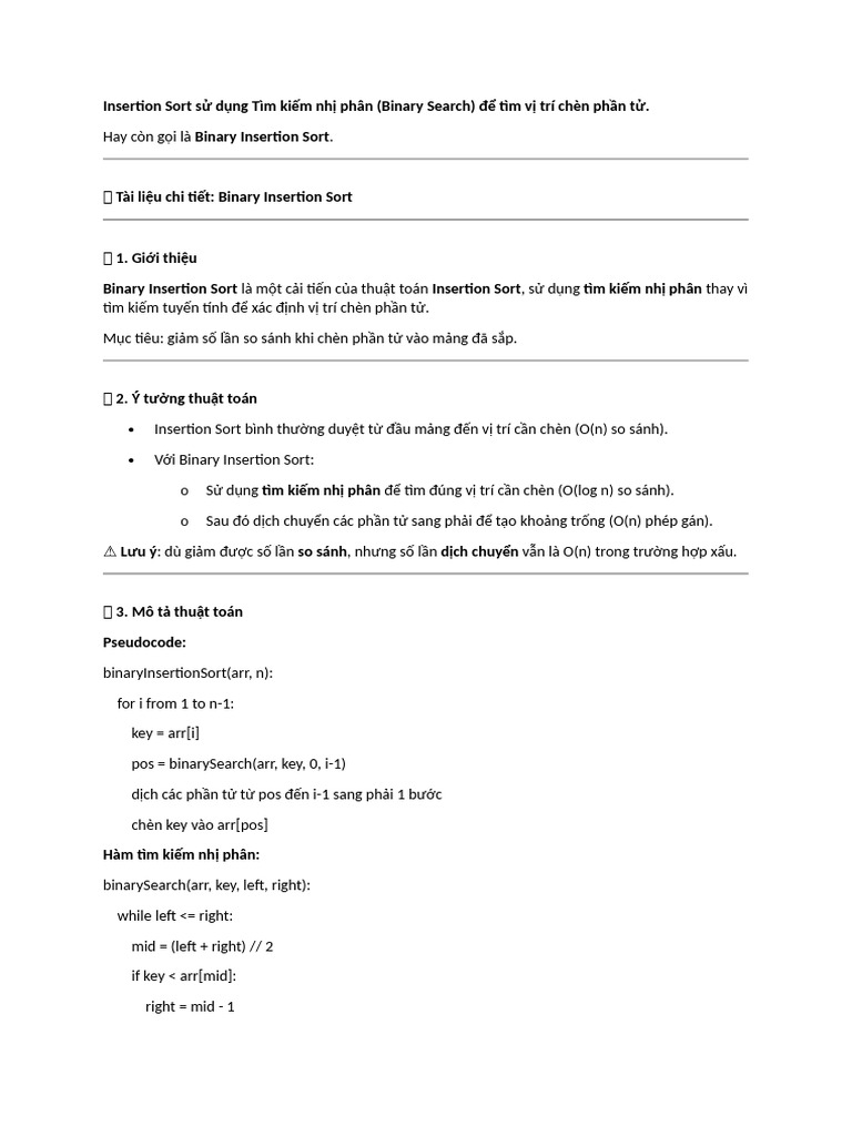 Thuat Toan Binary Insertion Sort | PDF