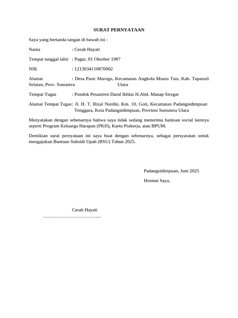 Surat Pernyataan Bsu | PDF
