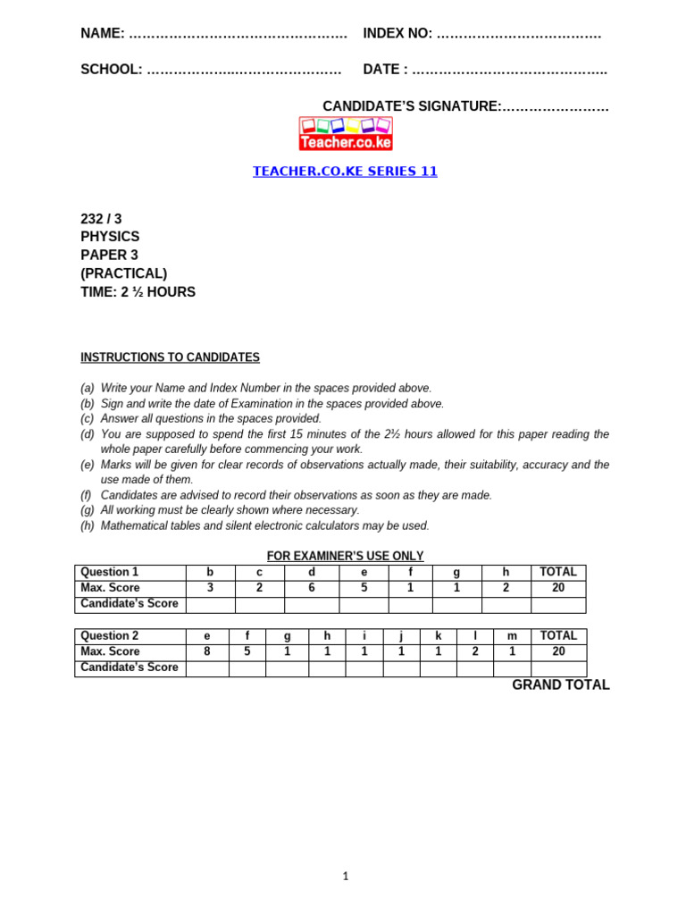 Physics Practical Exam 11 Questions | PDF | Physical Quantities