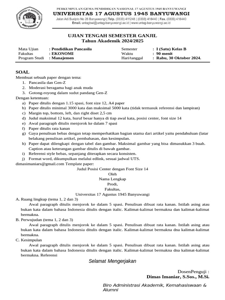 Panduan Penulisan Paper UTS Ekonomi | PDF