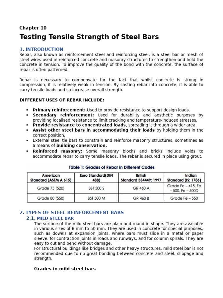 Tensile Strength Testing of Steel Bars | PDF | Reinforced Concrete ...