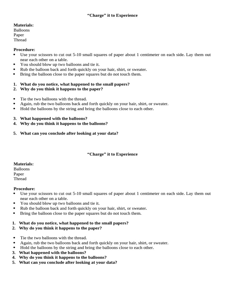 Balloon Charge Experiment Guide | PDF