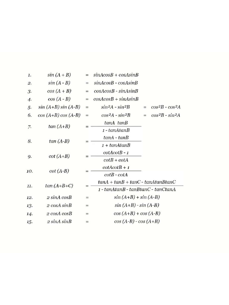 Trigonometry Formulas | PDF