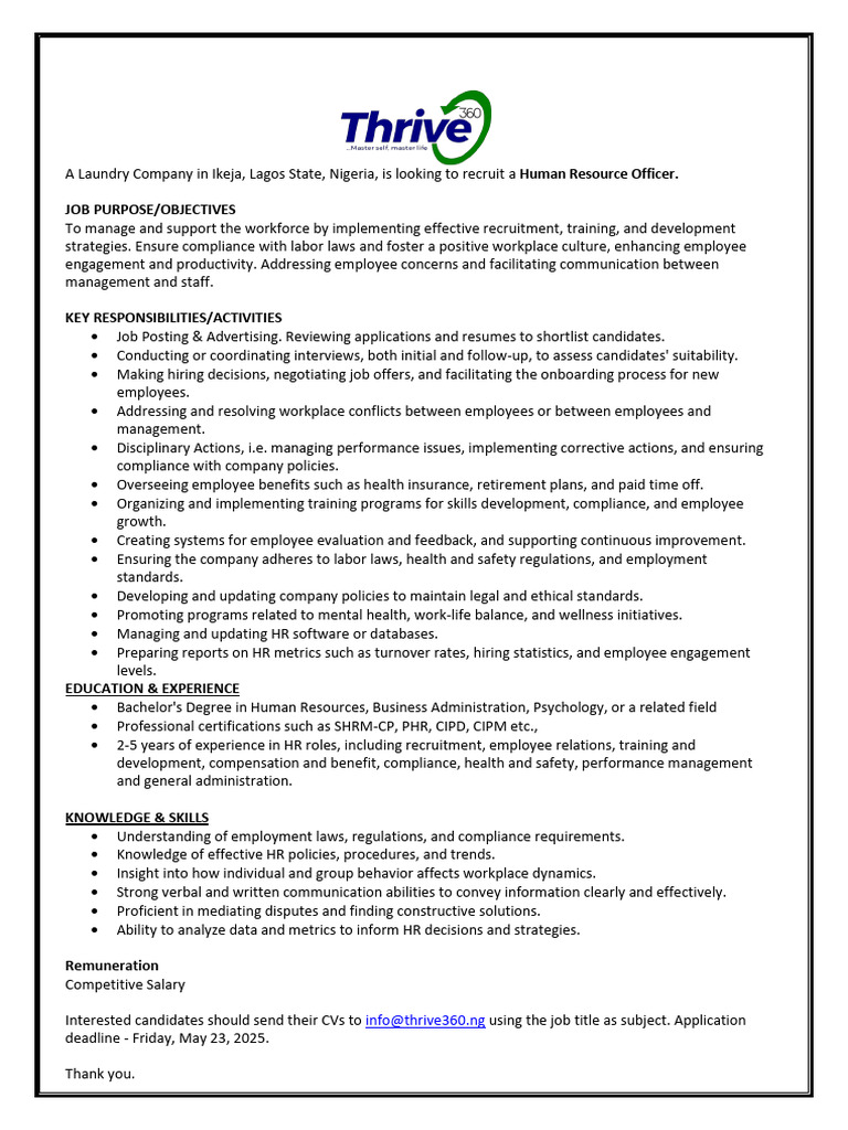 Recruitment Advert - Human Resource Officer | PDF | Human Resources ...