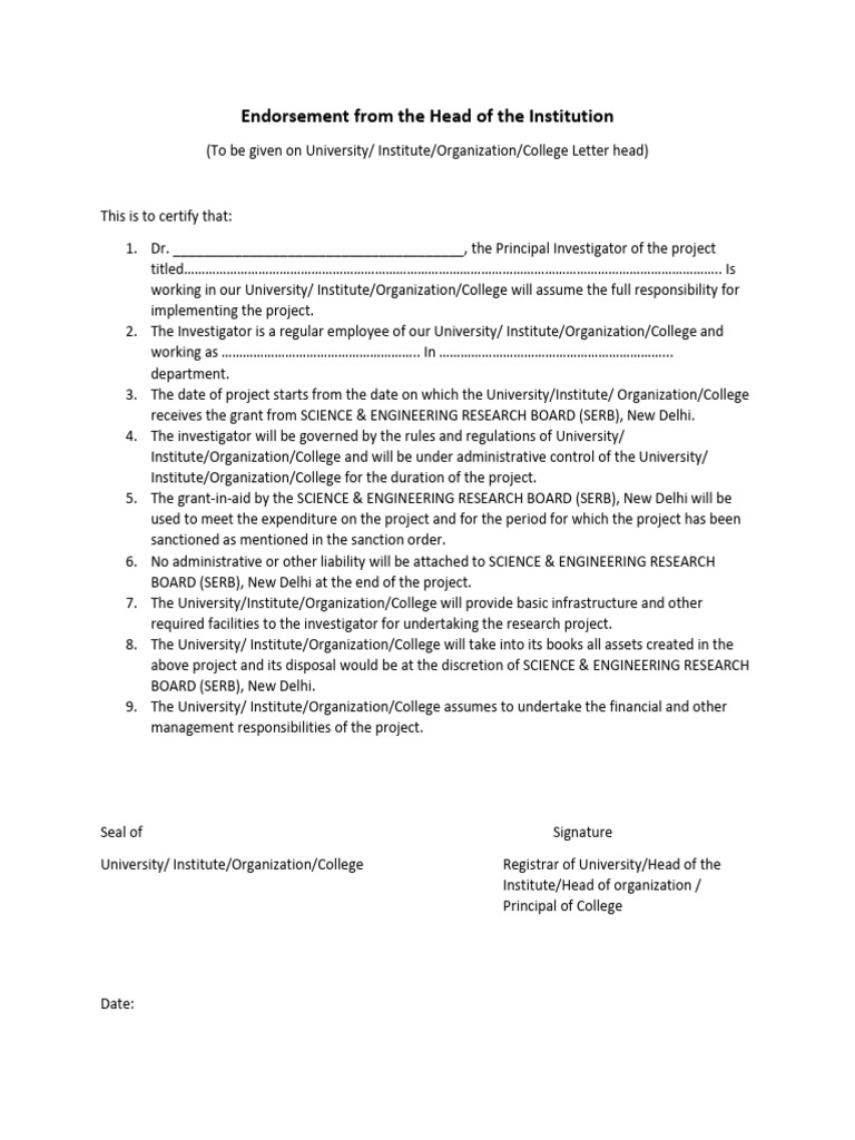 Endorsement Letter for Research Project | PDF