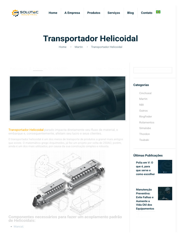 Transportadores Helicoidais: Vantagens e Tipos | PDF | Parafuso | Hélice