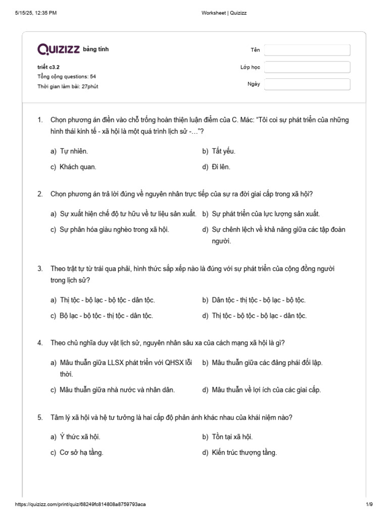 Worksheet - Quizizz | PDF