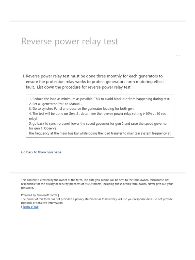 Reverse Power Relay Test | PDF