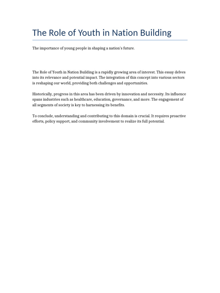 Essay 9 The Role of Youth in Nation Building | PDF