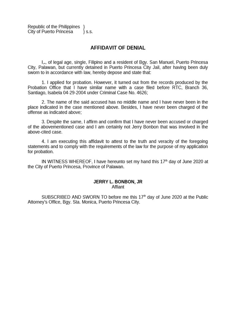 Affidavit of Denial | PDF