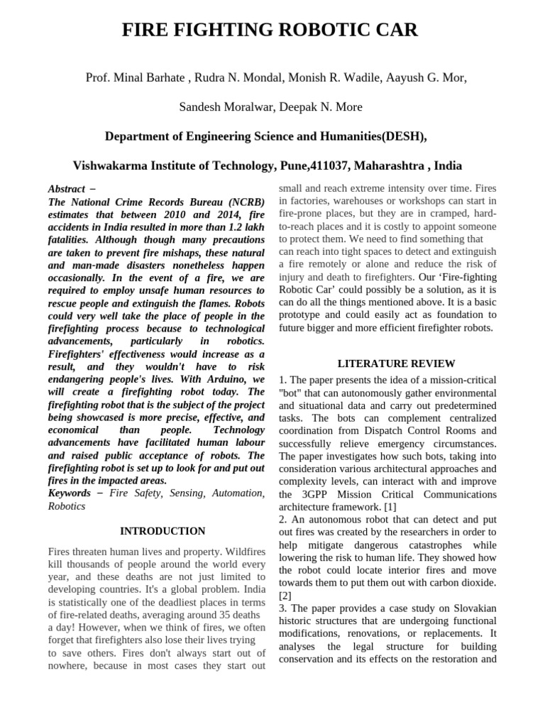 l12 Edai1 Fire Fighting Robotic Car Research Paper | PDF | Electric ...