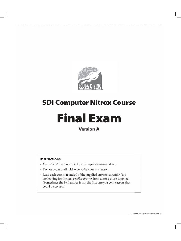 Sdi Computer Nitrox Ig v0916 Exam | PDF