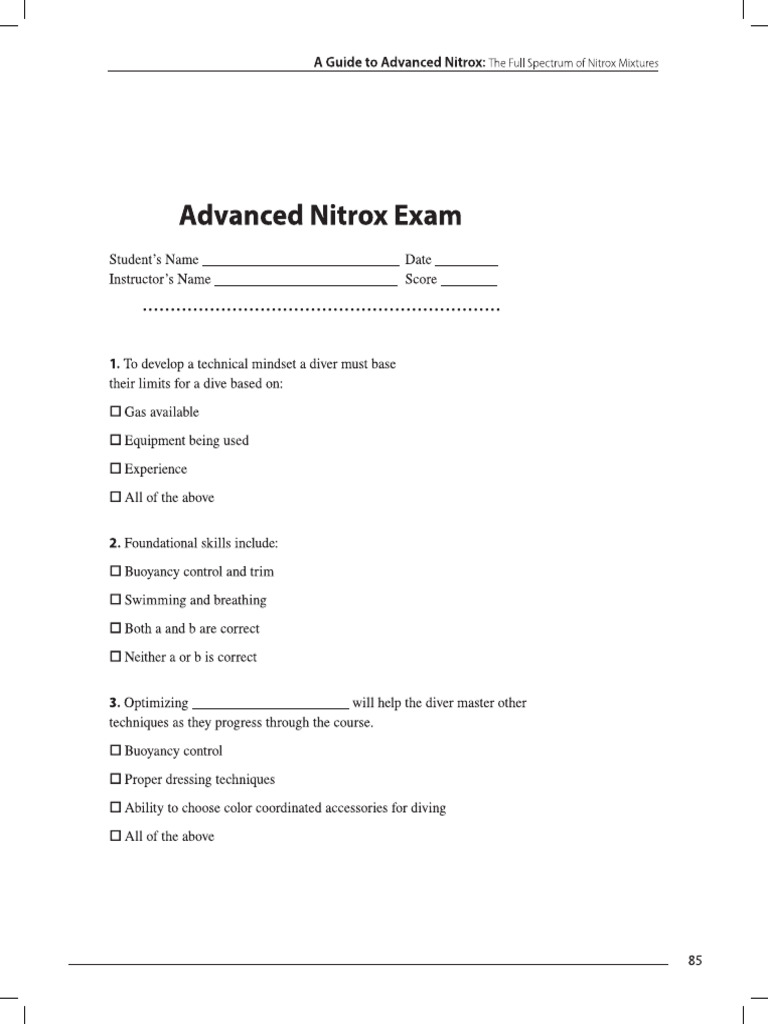 Tdi Adv Nitrox Exam 0316 | PDF