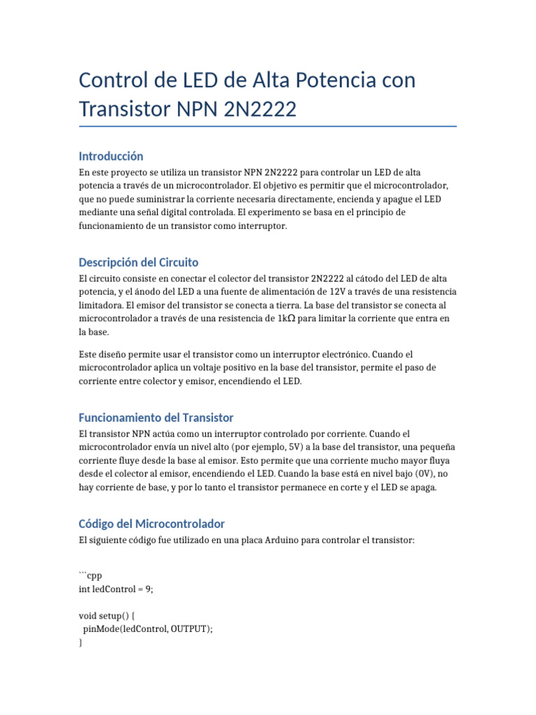 Reporte Control LED 2N2222 SinImagenes | PDF