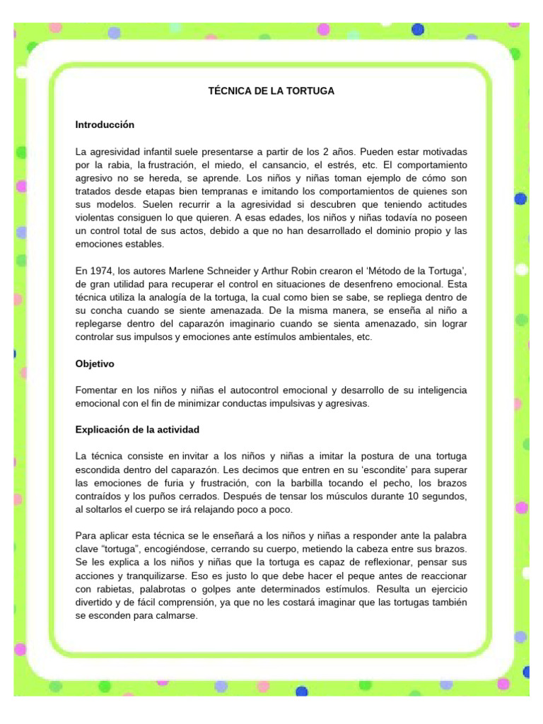 Técnica de la Tortuga para Control Emocional | PDF | Las emociones ...