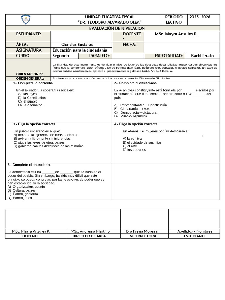 Ex Nivela 2 Bachi Ee. | PDF | Gobierno | Ciencias Políticas