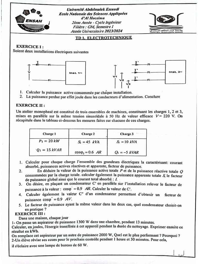 TD1. Électrotechnique | PDF
