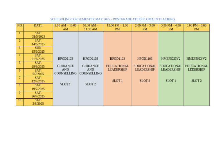 Scheduling For Semester May 2025 | PDF