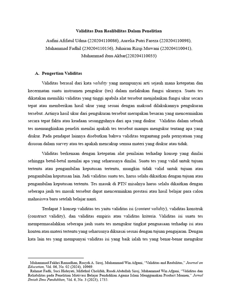 Validitas Dan Reliabilitas Metpen | PDF