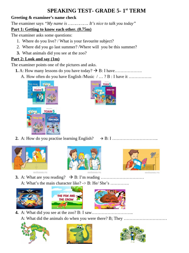 Grade 5 Speaking Test Format | PDF