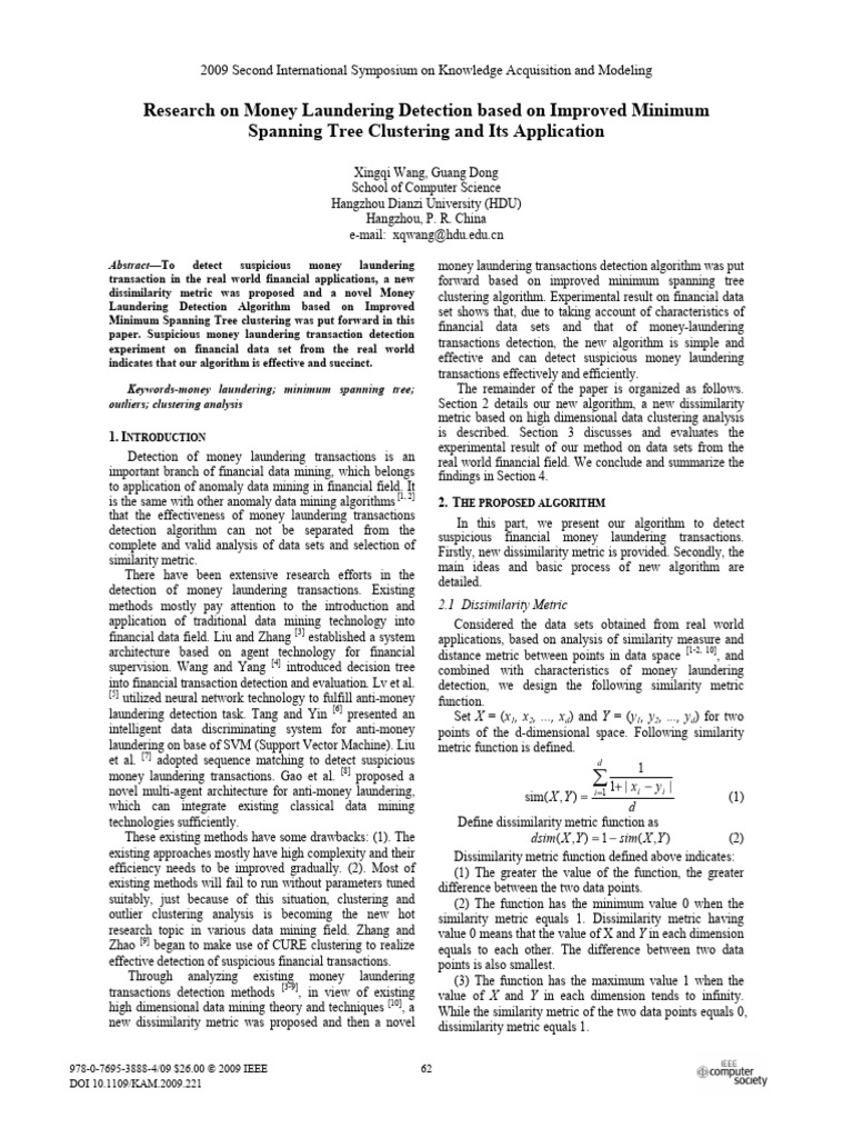 Research On Money Laundering Detection Based On Improved Minimum Spanning Tree Clustering and ...