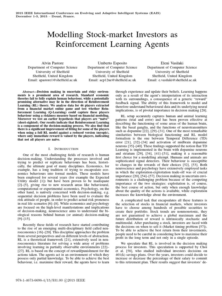 Modelling Stock-Market Investors As Reinforcement Learning Agents | PDF ...