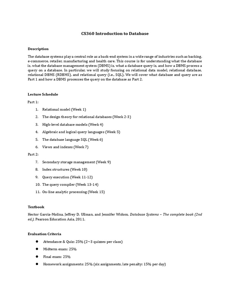 CS360 Syllabus | PDF