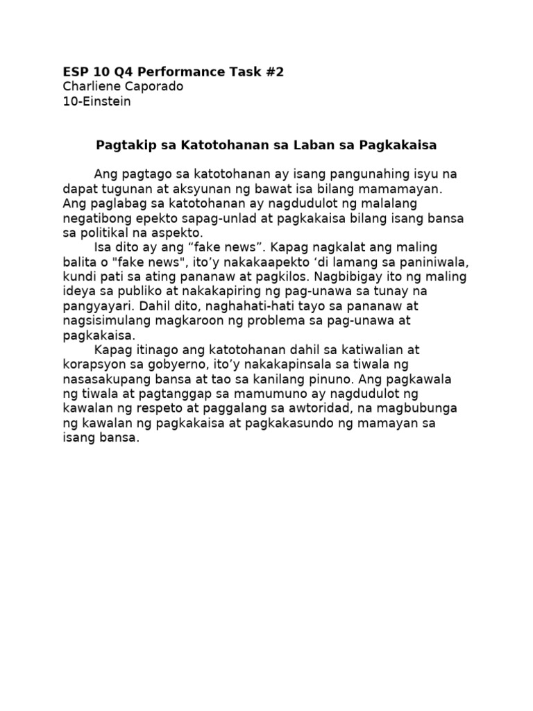 ESP 10 Q4 Performance Task | PDF